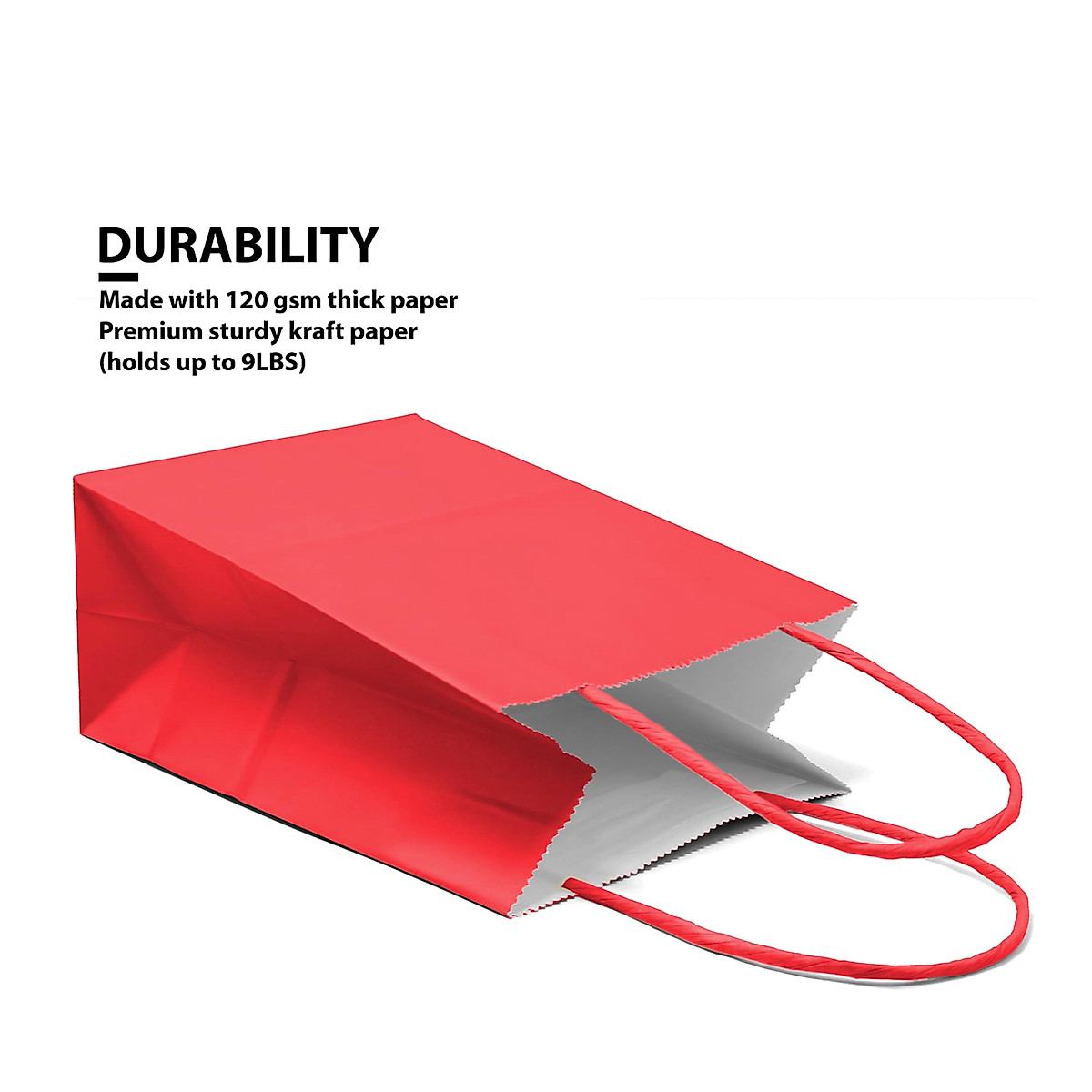 Dsquare 24ct Food Safe Premium Paper & Ink Color Kraft Bag with Handle 8.5 x 5.25 in - Party Favor Gift Bags with Handle, Color Goody Bag, Paper DIY Bag, Environmentally Safe (Small, Red)