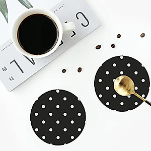 Black and White Polka Dot Print Pattern Leather Drinks Coasters Set of 6, Housewarming Gift, Suitable for Kinds of Cups