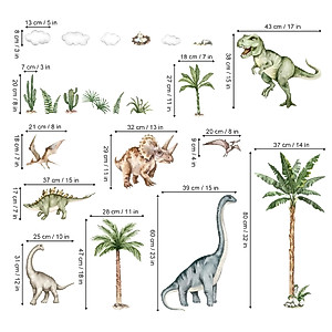 wondever Large Dinosaur Wall Stickers Tropical Animal Dino Palm Tree Plants Wall Art Decals for Boys Room Baby Nursery Kids Bedroom (164 * 83cm)