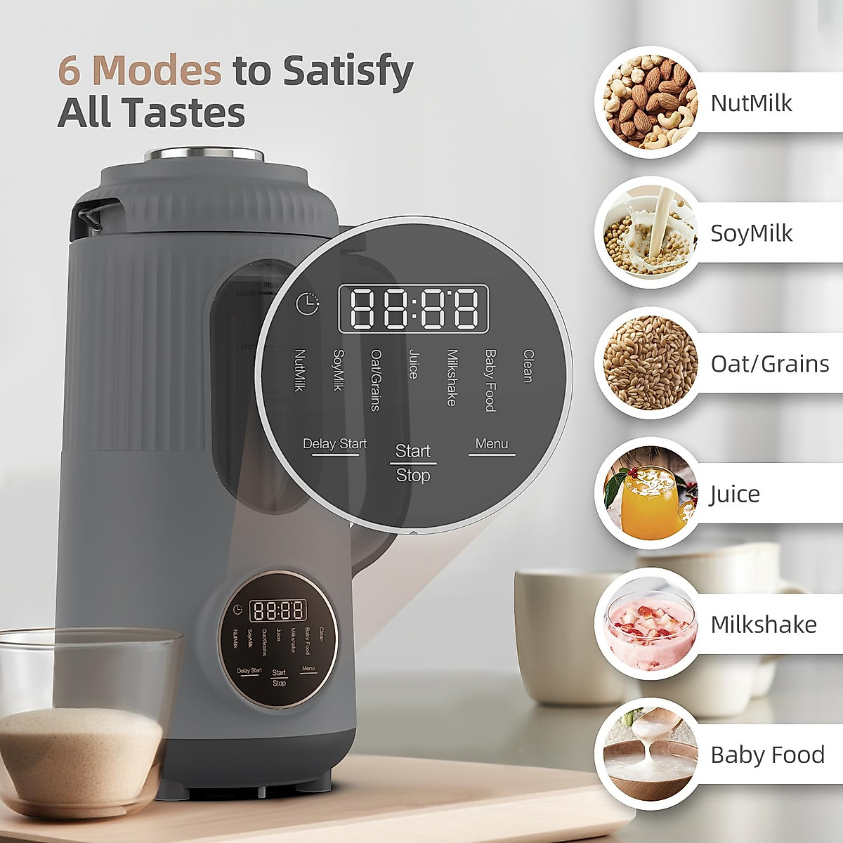 Zopehan Nut Milk Maker,35oz(1000ml) Automatic Soy Milk Maker for Homemade Almond, Oat, Soy Milk, Plant-Based Milk and Non-Dairy Beverages 8 in 1, Milk Maker Machine with Delay Start/Self Clean (Grey)
