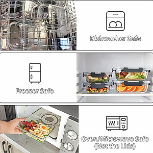 YANGNAY 8 Pack Glass Food Storage Containers, Glass Meal Prep Containers with Airtight Lids, Dishwasher/Freezer Safe Glass Containers, 2 sizes