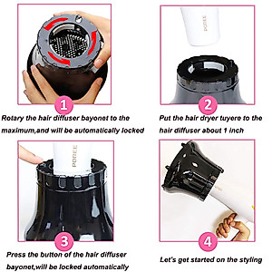 Hair Diffuser Attachment for Blow Dryers - Universal Fit for Fine, Thick, Curly, Wavy or Frizzy Hair - Professional Salon Tool (1.4-2.6 inch)