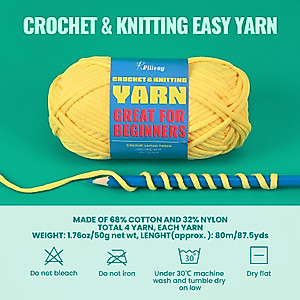 Pllieay Charcoal Gray Yarn for Crocheting and Knitting (4x50g) Cotton Yarn For Crocheting Crochet Knitting Yarn with Easy-to-See Stitches Yarn for Beginners - Worsted Medium #4 Yarn - Cotton-Nylon Ble