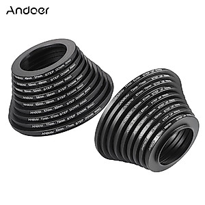 Filter Ring Adapter, Andoer 18pcs Camera Lens Filter Metal Adapter Ring Kit (9pcs Step Up Set & 9pcs Step Down Ring Set)