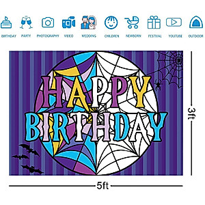 Wednesday Banner Wednesday Horror Theme Birthday Photography Backdrop Kids Boys Girls Birthday Party Decorations Supplies Black White Stripe Photo Banner Props（5x3ft）