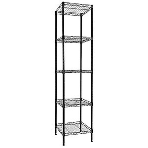 GIOTORENT 5 Tier Standing Shelving Metal Units, Adjustable Height Wire Shelf Display Rack for Laundry Bathroom Kitchen 11.8 W x 11.8 D x 50 H (5-Tier, Black)