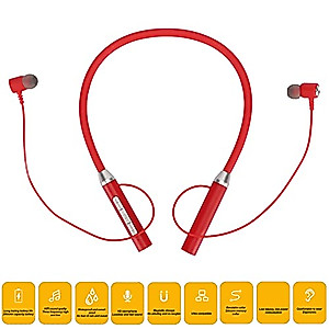 BT 5.2 Neckband Earbuds, Wireless Magnetic Headphones, IPX5 Waterproof Stereo Ergonomic Enhanced Bass Sports Earphone with Multi Functional Buttons for Exercising (Red)