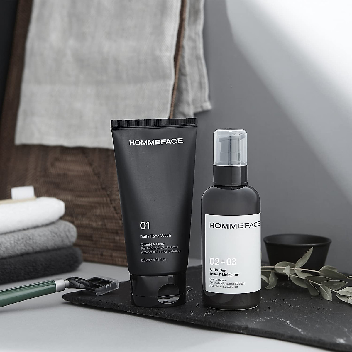 HommeFace Daily Face Wash for Men, 4.22 Fl. Oz. Gentle Facial Cleanser for Deep Cleansing & Purifying with Collagen, Witch Hazel & Cica Extracts, Vegan