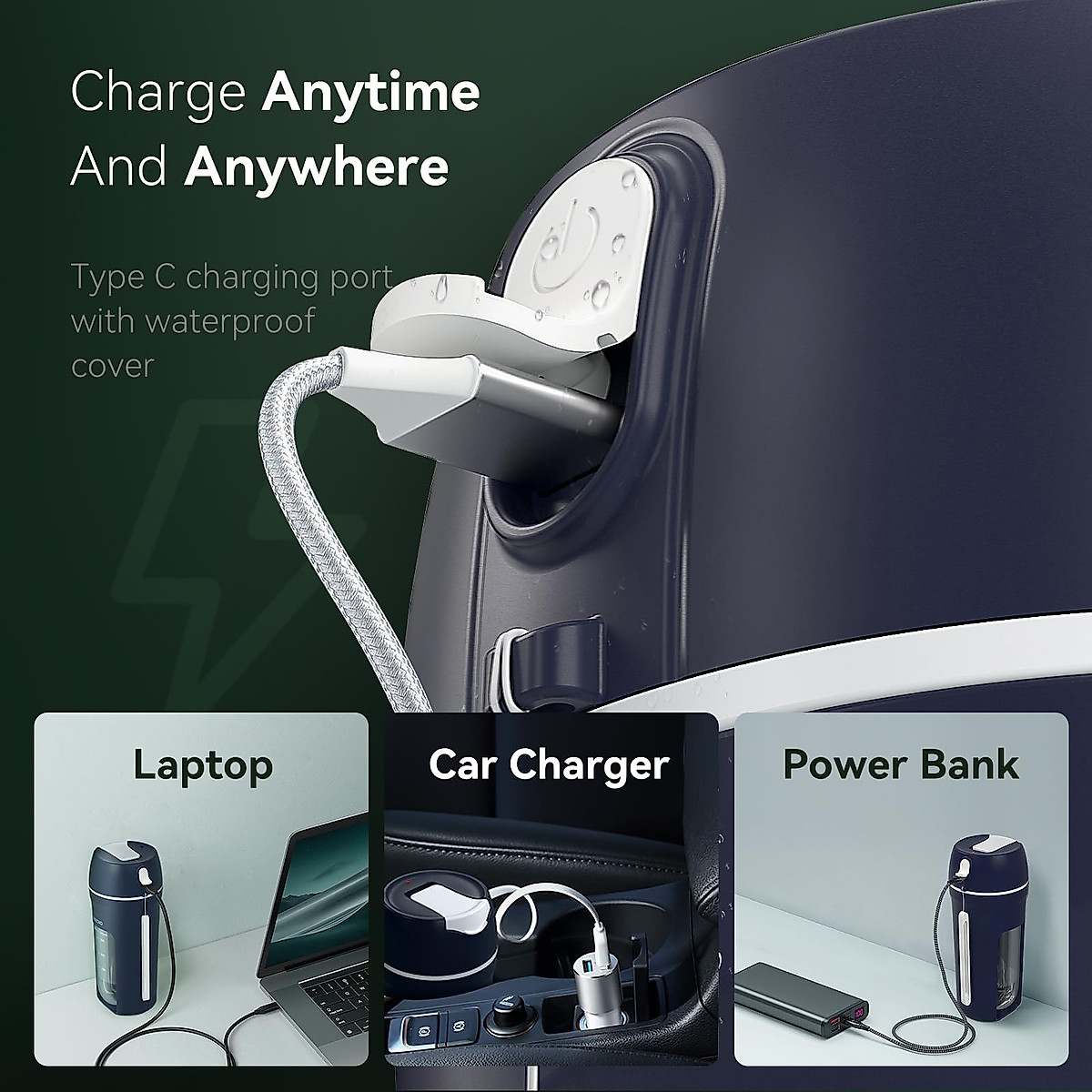 GREECHO Portable Blender, One-handed Drinking Mini Blender for Shakes and Smoothies, 12 oz Personal Blenderwith Rechargeable USB, Made with BPA-Free Material Portable Juicer, Matte Blue