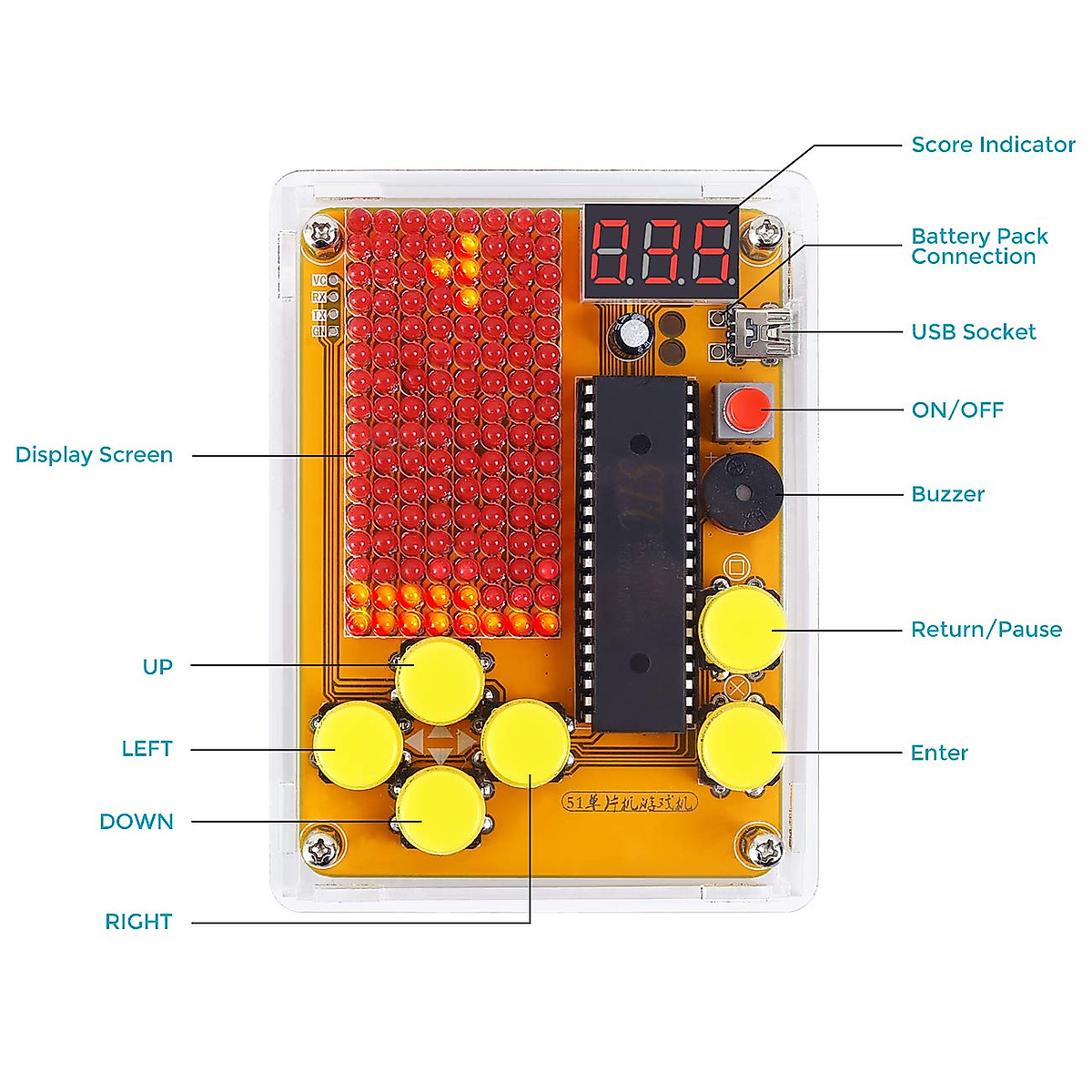 Simple Hand-held LED Game Console DIY Soldering Practice Kit Electronics Soldering Learning Classic Game Kit with Clear Acrylic Case