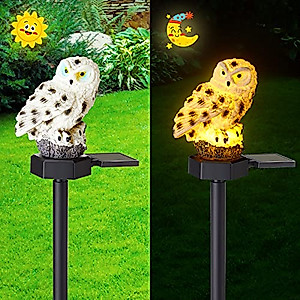 4 Pcs Owl Light Led Solar Outdoor Decorative Waterproof with Stake Garden Decorative Resin Solar Owl Animal Light for Yard Garden Flower Fence Lawn Pathway Walkway Courtyard Gift