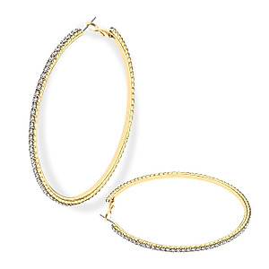 NLCAC 14K Gold Plated Big Hoop Earrings-3 Pairs Gold Hoops Crystal Rhinestone Hoop Earrings Set 50mm 60mm 70mm (Gold)