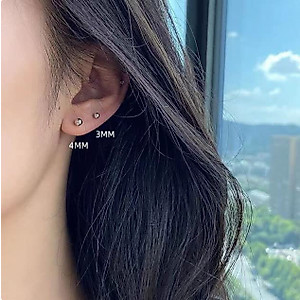 Flat Screw Back Ball Stud Earrings for Women, Tiny 3mm Ball Earrings with Confortable Flatback for Cartilage Helix Tragus Lobe Piercing (3mm Ball,Gold)