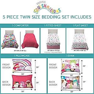 Franco Squishmallows Bedding Super Soft Comforter and Sheet Set with Sham, 5 Piece Twin Size