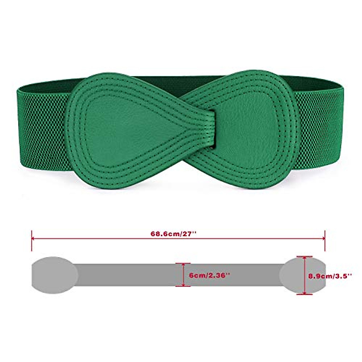 Allegra K Interlock Buckle 8-shaped Faux Leather Elastic Belt Cinch Waistband for Lady Fit Waist Girth:25"/63.5cm-37"/94cm Green