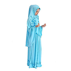 LAZWARD Prayer Dress for Girls, Muslim Girl-Prayer Long Dress Hijab Available for Age from 6-13 Years Old. (Light Blue, 6-7 Years)