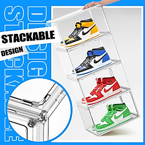 EDS FAM Shoe Boxes Crates Clear 14.1 * 10.6 * 9in Plastic Stackable Acrylic with Magnetic Door Storage for Sneakerheads Boot Display Case