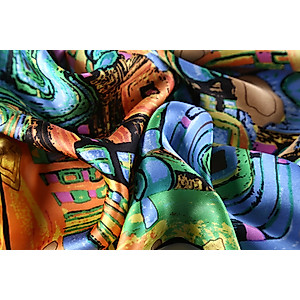 Yangtze Store Women's Long Charmeuse Silk Scarf Classic Art Print (Turquoise)