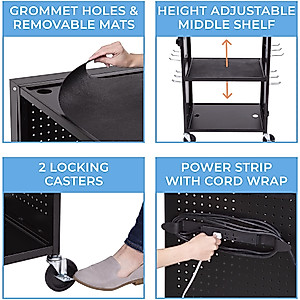 Line Leader Stellar AV Cart | Reimagine Your Teacher Cart with Revolutionary Pegboard Siding & 12 Movable Hooks for Customizable Storage | UL Safety Certified Cart | Keyboard Tray & Drop Leaf Shelving