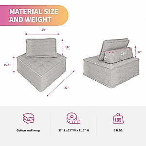 Mixoy Modular Sectional Sofa, Couch for Living Room Office Apartment Resting, 1 PCS DIY Combination Oversized Sleeper Sofa Bed, Comfy Floor Couch | Light Grey