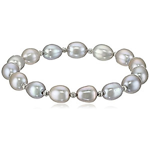 Amazon Collection Sterling Silver Grey Freshwater Cultured Pearl Necklace, Bracelet and Dangle Earrings Jewelry Set (8-9mm)