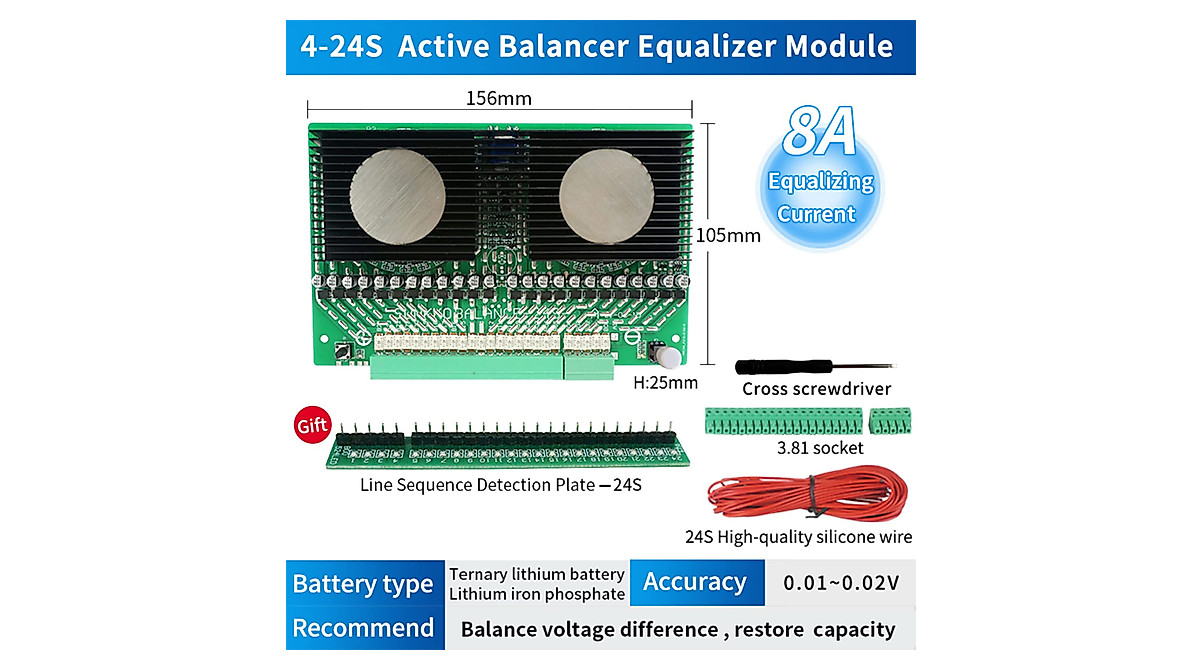 SUNKKO Battery Equalizer 8A 24S Battery Voltage Balancer Energy Transfer PCB, Transformer ...