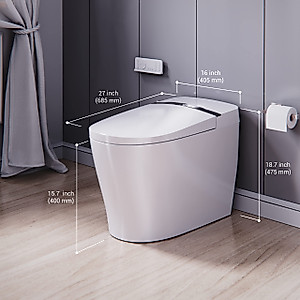 ELLAI Smart Toilet with Bidet Built In, One-piece Bidet Toilet with Auto-Flush, Warm Water, Air Drying Function, Heated Seat, Bathrooms Modern Elongated Toilet with LED Display
