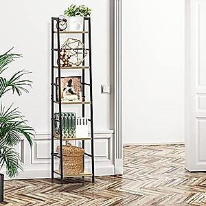 SpringSun 5-Tier Ladder Shelf Bookcase, Living Room Rustic Standing Shelf Storage Organizer, Wood and Metal Shelf for Home and Office