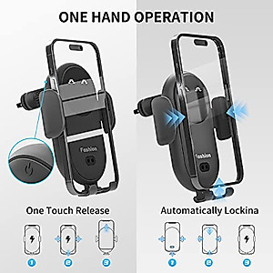 Wireless Car Charger Mount,Infrared Smart Sensor 15W Fast Charging,Kharly Fashion Auto Clamping Phone Holder for Car Vent Phone Mount Wireless Charger for iPhone 14/13/12/11 Pro Max/S22 Ultra（Black）