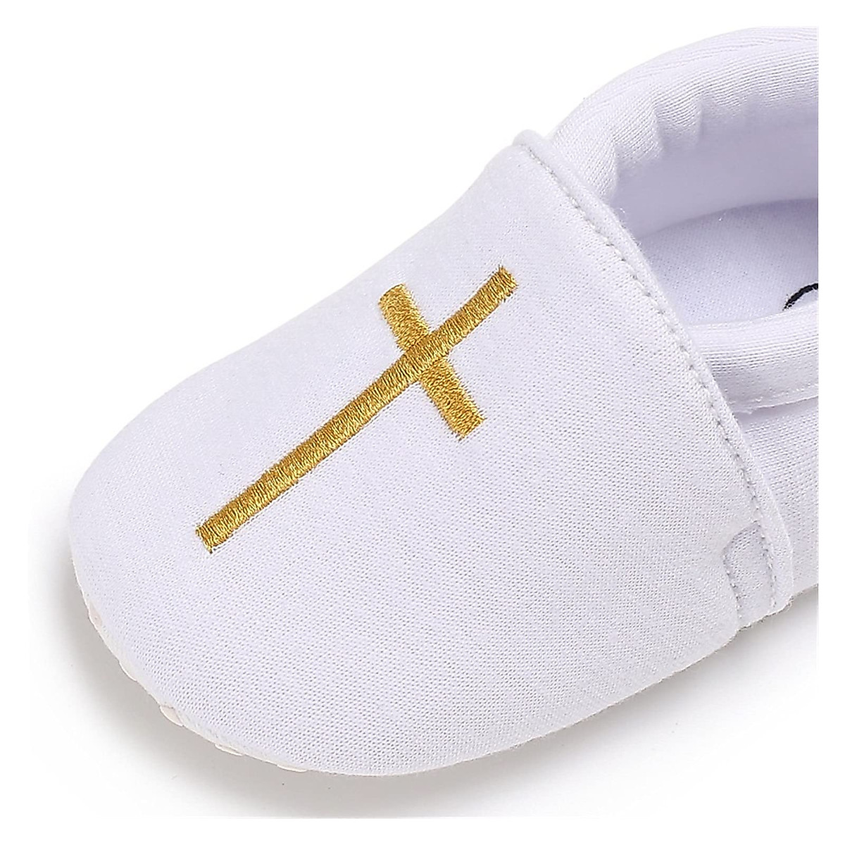 GYQWJPC Baby Shoes Newborn Baptism Golden Cross Shoes Infant Baby Boys Girls Non-Slip Soft Sole White Shoes Shoes (Color : White Gold, Size : 12-18 Months)