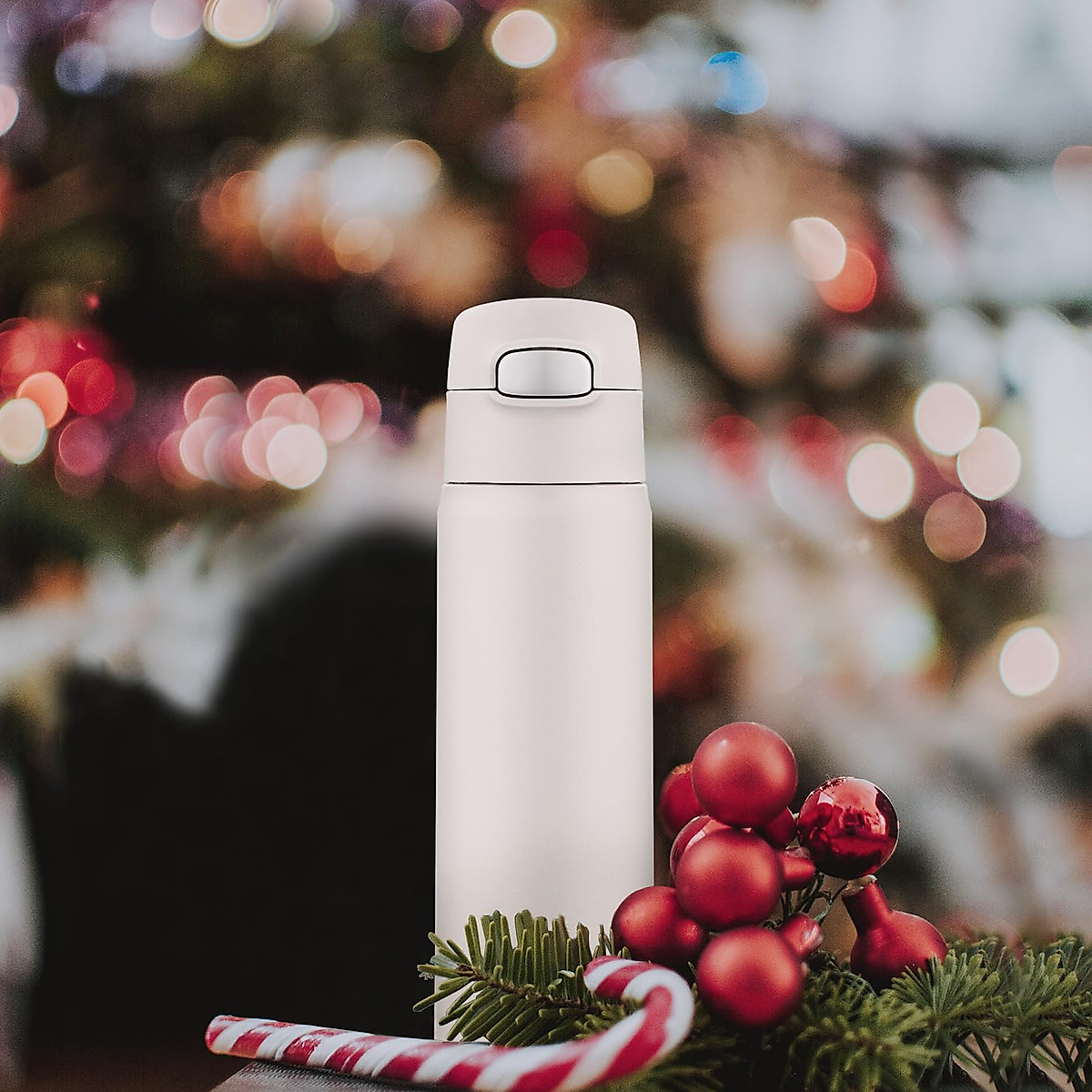 TSURUYA Insulated Water Bottle with Straw, Flip-up Stainless Steel Leakproof BPA-Free 18oz Thermos with Straw