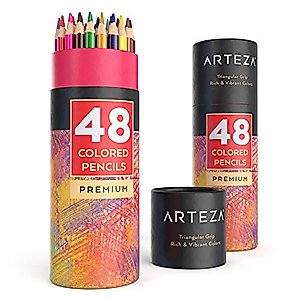 ARTEZA Colored Pencils for Adult Coloring, 48 Colors, Soft Drawing Pencils, Highly-Pigmented, Wax-Based Core, Professional Art Supplies for Artists, Pencil Set for Adults and Teens