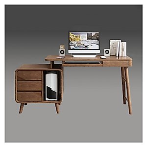TOMYEUS Study Computer Desk Stable Wooden Desktop PC Desk with Lockers, Drawers and Keyboard Tray Modern Home Working Study Table Scalable Study Room Workstation Home Office Writing Desk
