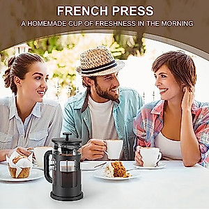 Greenual French Press Coffee Maker 34 oz, Borosilicate Glass French Press with 4 Filter, 304 Stainless Steel Cold Brew Heat Resistant Coffee Press for Travel Gifts, (Black)