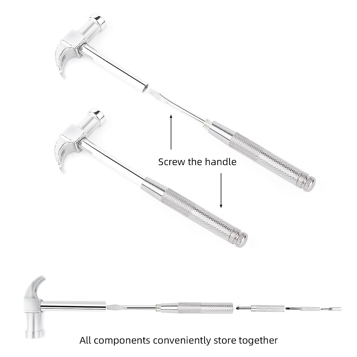 YOUMI 6 in 1 Silver Hammer & Screwdriver Tool Multitool Set Claw Hammer with Anti-Slip Grip Handle Slotted/Flat Head Phillips Screwdriver Nail Puller Best Gift for Family Friends Colleagues