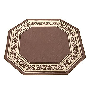 Collections Etc Floral Border Octagon Accent Rug with Skid-Resistant Backing to Protect Floors in High Traffic Areas 54" X 54", Sand, 54" X 54"