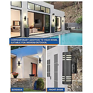 TENGXIN Outdoor Wall Light,Dusk to Dawn Modern Outdoor Wall Sconce with Stainless Steel Cylinder, Black Finish Wall Mount Light,E26 Socket,IP65 Waterproof,UL Listed.
