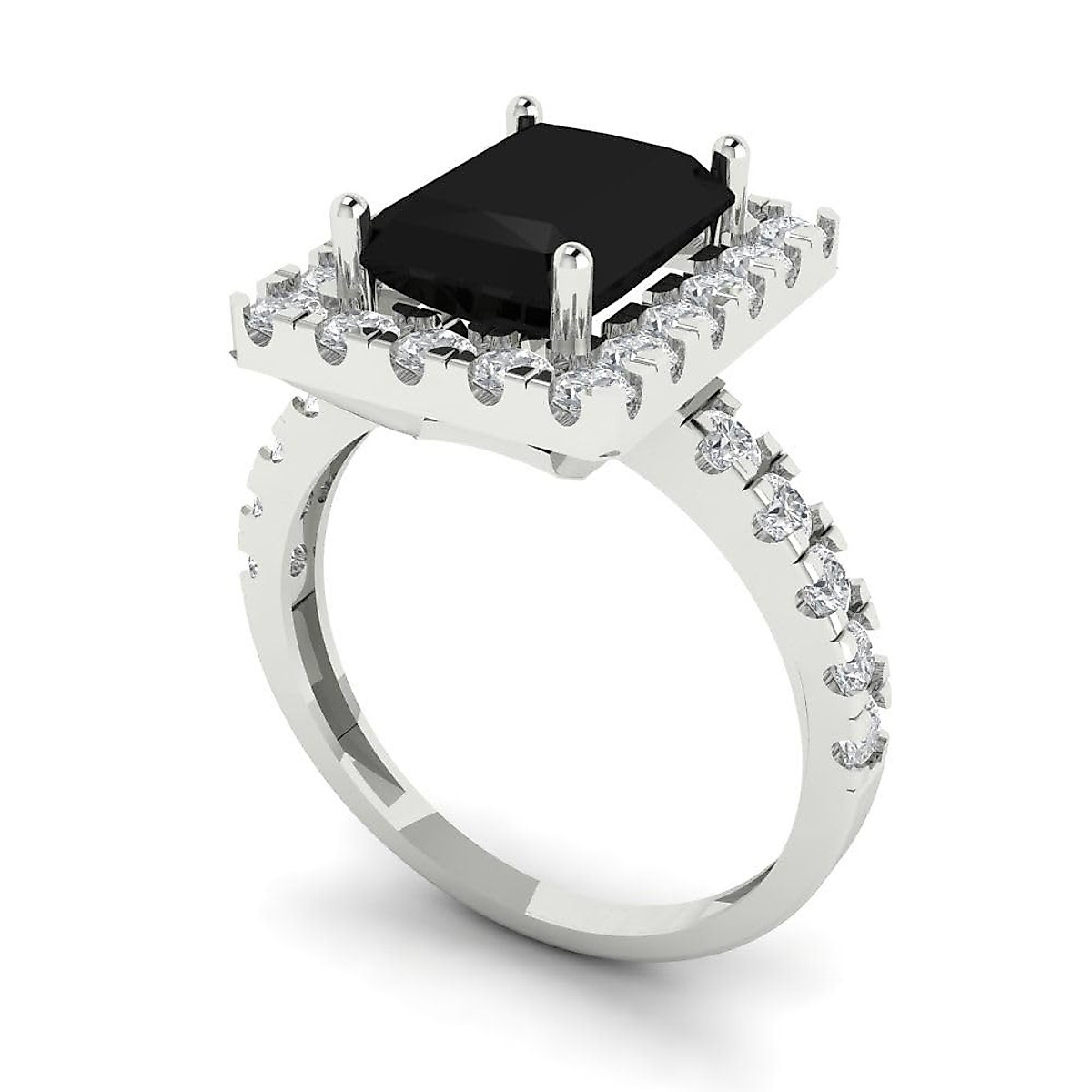 Clara Pucci 3.90 ct Cut Solitaire Halo Natural Black Onyx Engagement Promise Anniversary Bridal Ring 18K White Gold 7.75