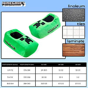 Minecraft Boys Slippers, Cozy Indoor House Shoes - Gamer Gifts for Boys (Green/Black, 2.5/3.5 US)
