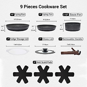 Nonstick Pots and Pans Set with Germany Granite Coating, Induction Cookware Sets with Removable Handle,Stackable RV Cooking Set with Detachable Handle, Dishwasher/Oven Safe, Dark Gray