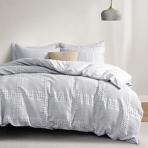 PHF 100% Cotton Waffle Duvet Cover Queen Size, 3 Pieces Soft Breathable Duvet Cover Set for All Season, Pre-Washed Decorative Textured Comforter Cover with 2 Pillow Shams, 90"x92", Light Grey