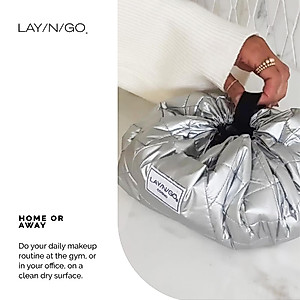 Lay-n-Go Cosmo Drawstring Cosmetic & Makeup Bag Organizer - Portable Drawstring Makeup Bag w/Zipper Pocket, Makeup Loops & More - Durable, Machine Washable Makeup Bag for Travel (20”, Evergreen)