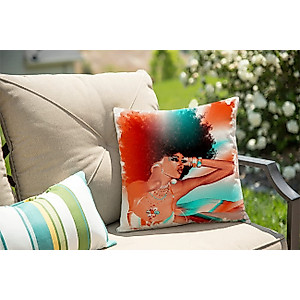 Sexy African American Woman Decorative Throw Pillow Cover Fashion Black Girls Lady Chic Afrocentric Cotton Linen Pillow Case Square Cushion Covers for Couch Sofa 18 x 18 Inch
