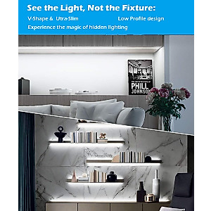 Cefrank V-Shape Under Cabinet Lighting Kit - 4pcs Sleeker 12" Dimmable LED Light Bars for Showcase Shelf Seamless Illumination - 1200lm, 12W - Pure White (6000K)