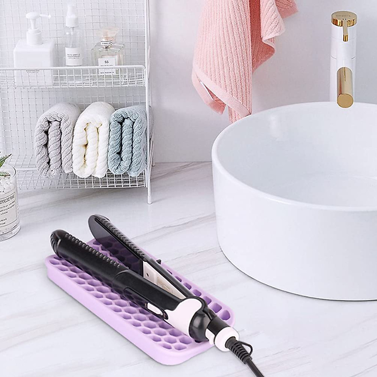 2pcs Hairdressing Potholder Counter Hair Tool Holder Silicone Mat for Hair Tools Counter Curling Wand Holder Flat Iron Holder Silicone Hair Tool Holder Curling Wand Mat