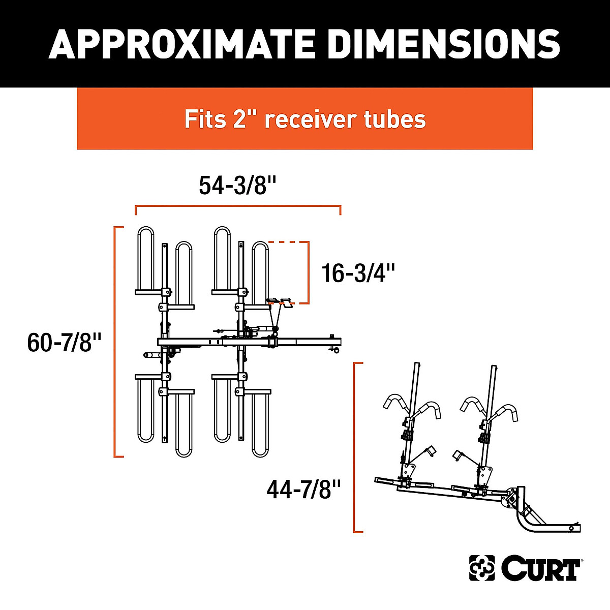 CURT 18087 Secure Locking Tray-Style Trailer Hitch Bike Rack Mount, Fits 2-Inch Receiver, 4 Bicycles