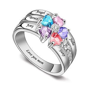 ORFAN Personalized Mothers Rings with 3-8 Names and Simulated Birthstones Custom Family Name Ring for Women for Mom Grandmother