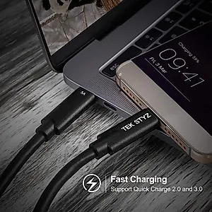 Tek Styz PRO 45W Charge Kit Compatible with Your Sony WF-1000XM4 with Fast/Quick Charge 3 Plus Hi-Power 100W PD/USB-C 4ft Cable! (Black)