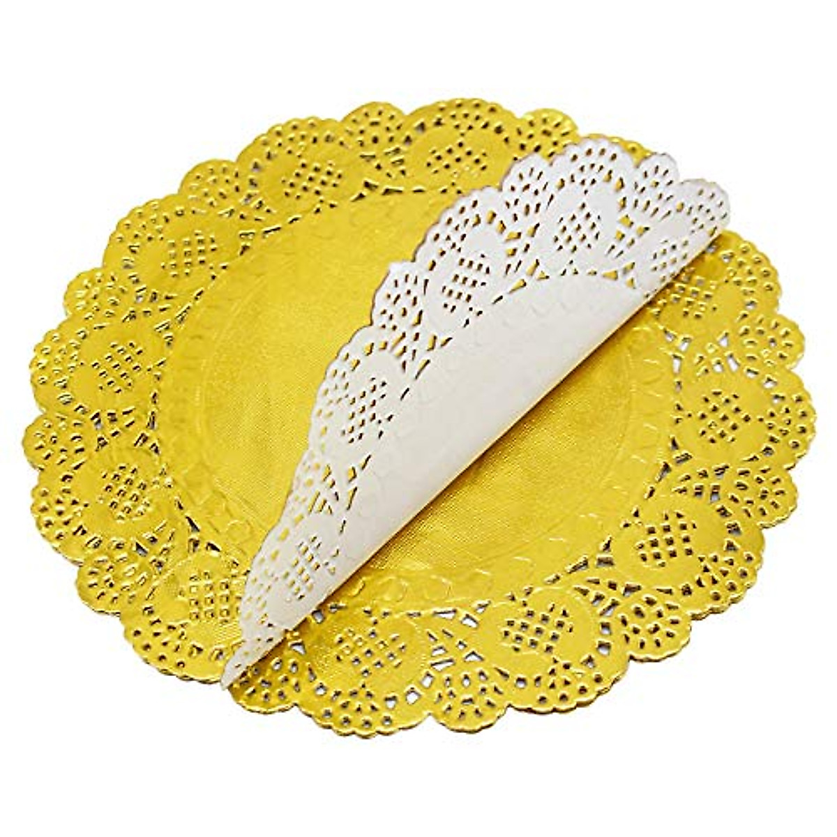 Amkoskr 100 Pcs 12 Inch Round Lace Gold Paper Doilies Gold Foil Paper Placemats Doily Paper Pad for Cakes Crafts Party Weddings Tableware Decor
