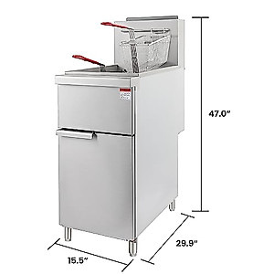 WMAOT 50 lbs Capacity 200-400°F Gas Floor Fryer, 3 Tube Commercial Deep Fryer with 2 Baskets, Restaurant Stainless Steel Natural Gas Upright Fryer, Deep Floor Fryer 90,000 BTU